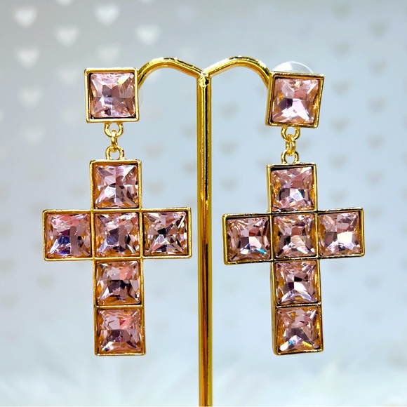 eve st claire | Jewelry | Gold Plated Cross Pink Crystal Princess 2 ...